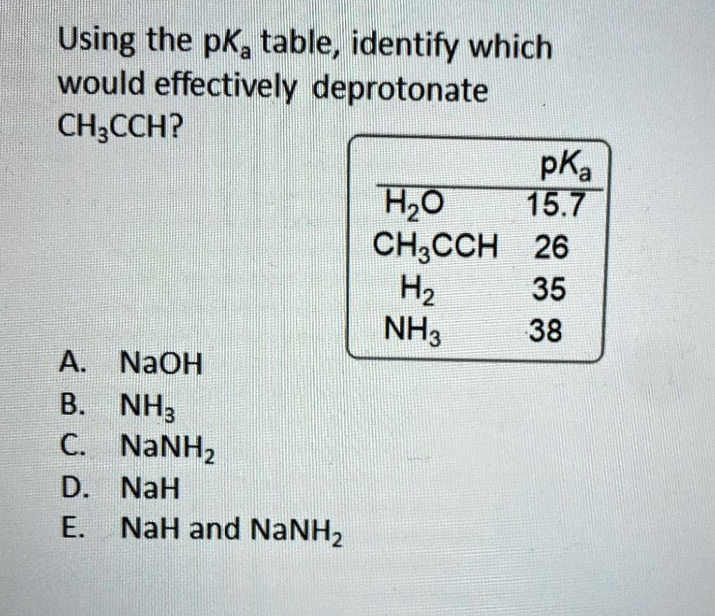 SOLVED: Using the pKa table; identify which would effectively ...