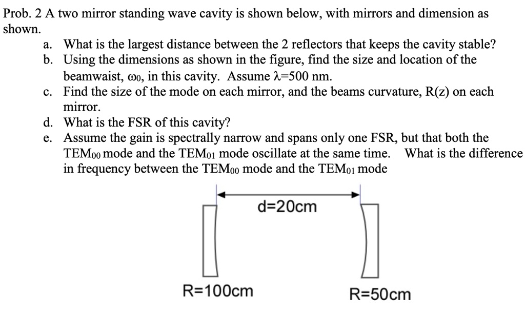 SOLVED: Prob. 2 A two-mirror standing wave cavity is shown below, with ...