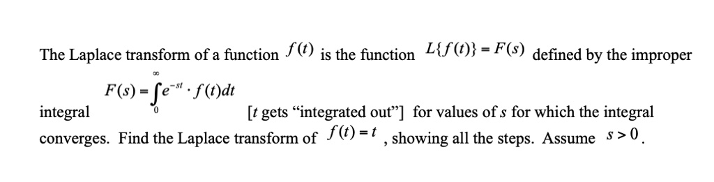 SOLVED: The Laplace transform of a function f() is the function Lf () = F(s) defined by the ...