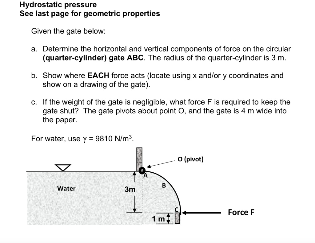 SOLVED: Hydrostatic pressure. See last page for geometric properties. Given the gate below: a ...