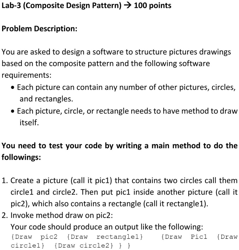 SOLVED: Lab-3 (Composite Design Pattern) > 100 points Problem ...