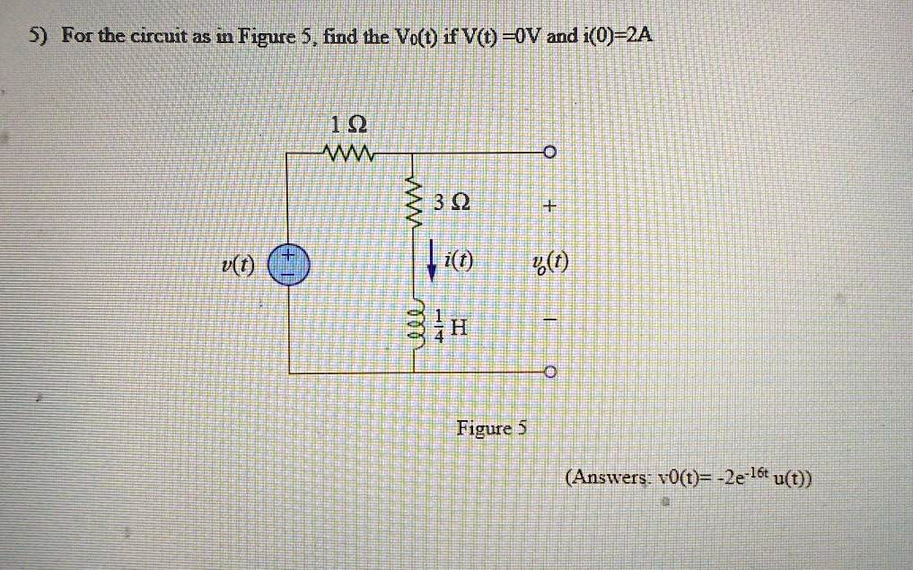For the circuit as in Figure 5, find Vo(t) if V(t) = 0V and i(t) = 2A.