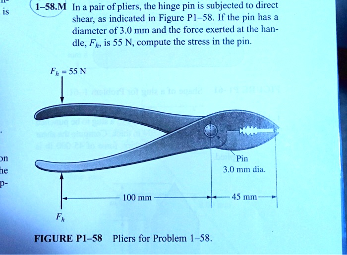 1-58.M In a pair of pliers, the hinge pin is subjected to direct shear ...
