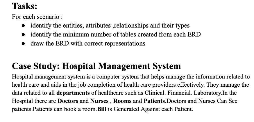 Tasks: For each scenario: • identify the entities, attributes ...