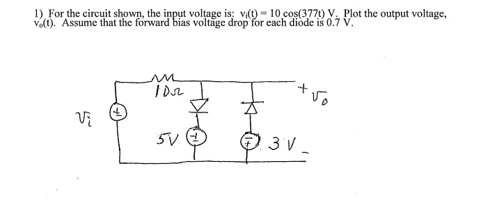 SOLVED: For the circuit shown, the input voltage is: v(t) = 10 cos(377t) V. Plot the output ...