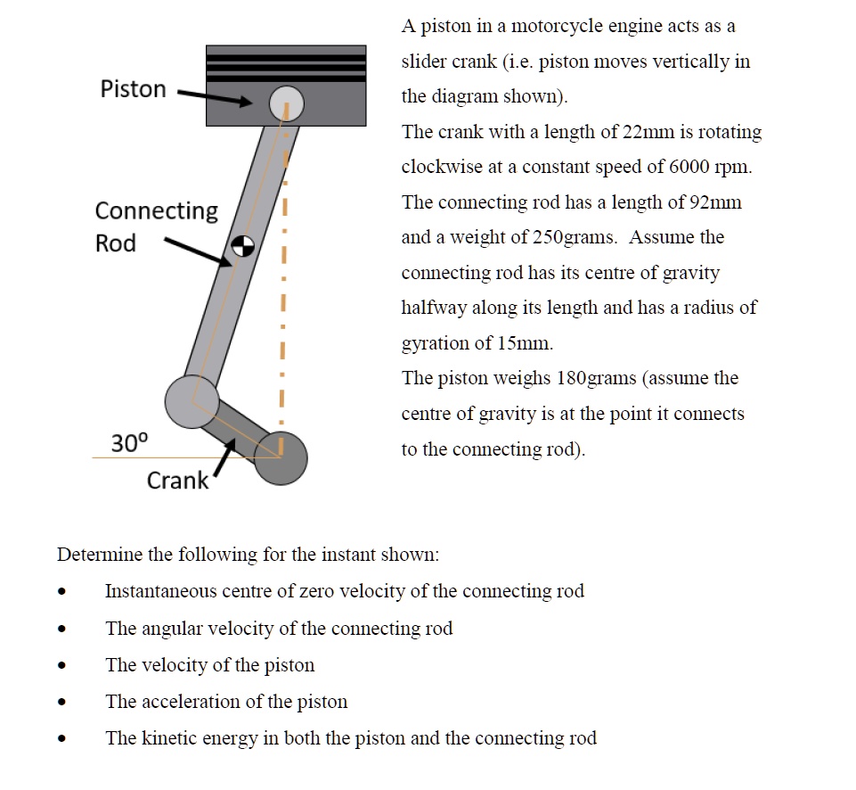 A piston in a motorcycle engine acts as a slider crank (i.e. piston ...