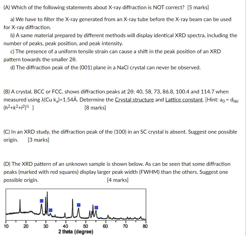 SOLVED: AWhich of the following statements about X-ray diffraction is NOT correct?[5 marks a) We ...