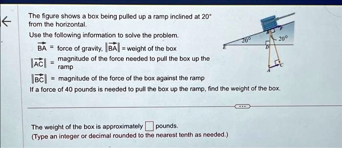 SOLVED: The figure shows a box being pulled up a ramp inclined at 20Â° from the horizontal. Use ...