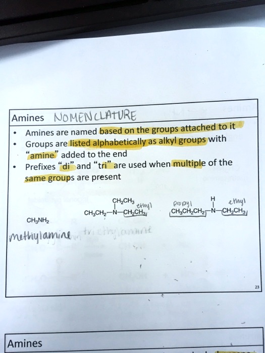 Amines NOMENCLATURE • Amines are named based on the groups attached to ...