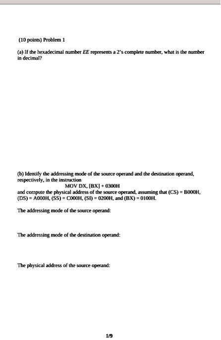 10 pointsproblem 1 aif the hexadecimal number ee represents a 2s complete numberwhat is the ...