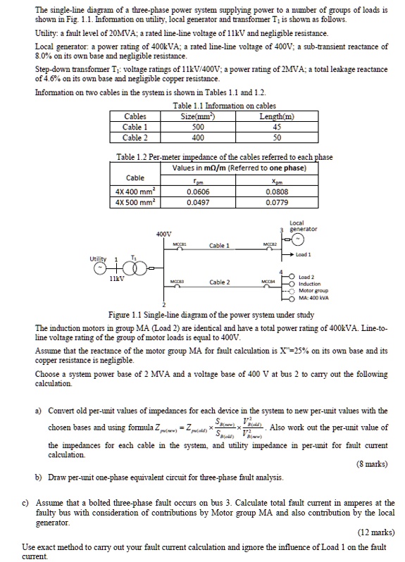 SOLVED: The single-line diagram of a three-phase power system supplying power to a number of ...