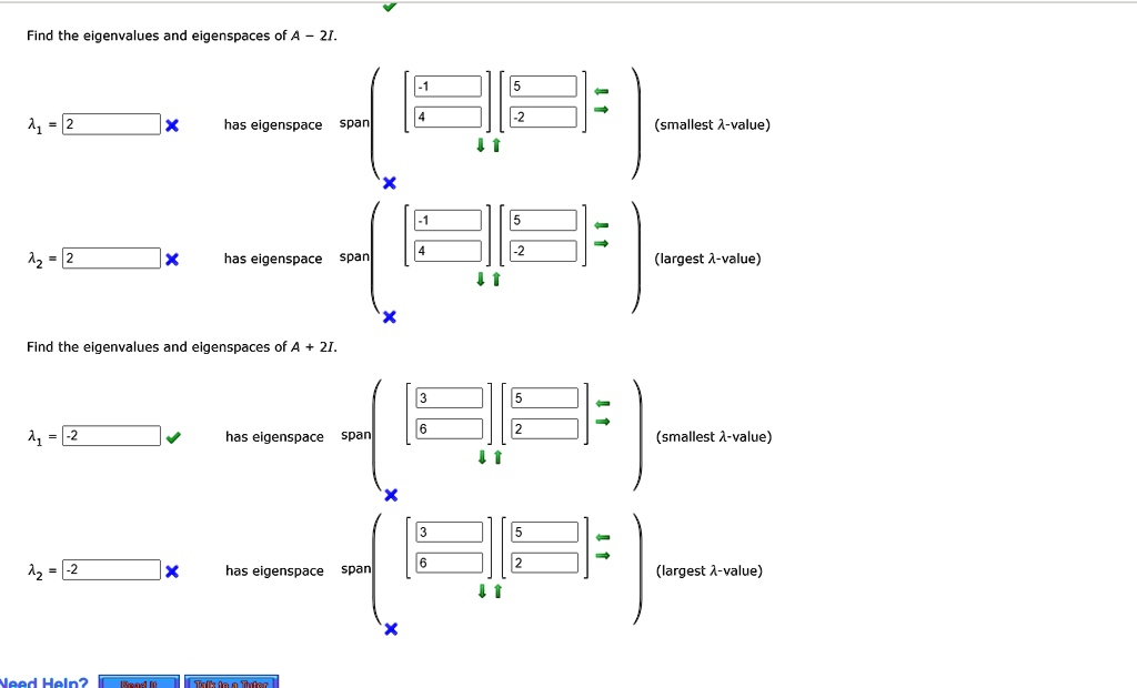 SOLVED: Find the eigenvalues and eigenspaces 0f A ; has eigenspace spani (smallest X-value) has ...
