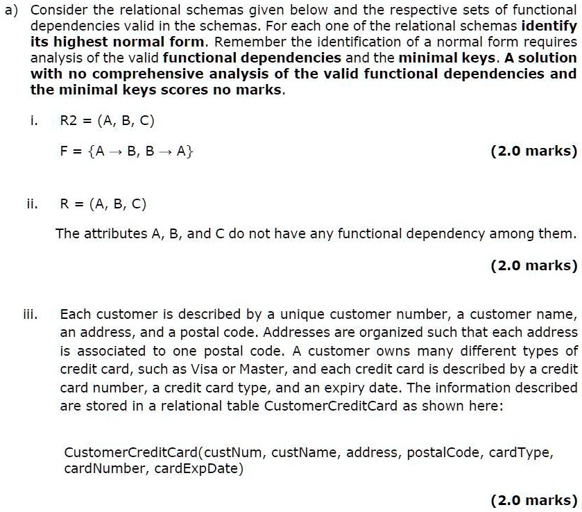 Consider the relational schemas given below and the respective sets of functional dependencies ...