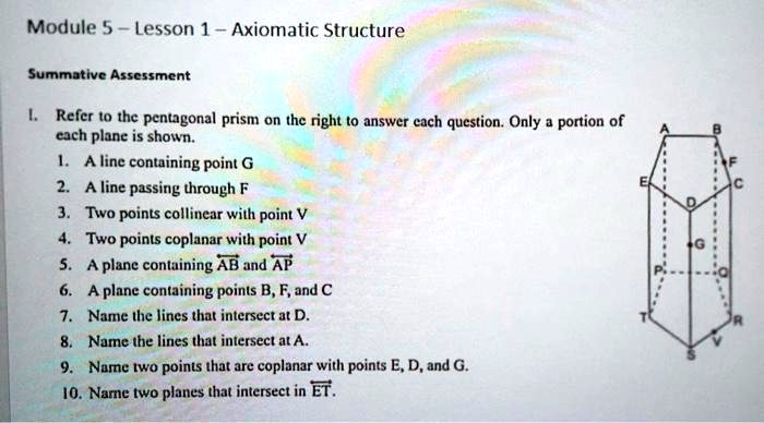 Module 5 Lesson 1 Axiomatic Structure Summative Assessment Refer to the ...