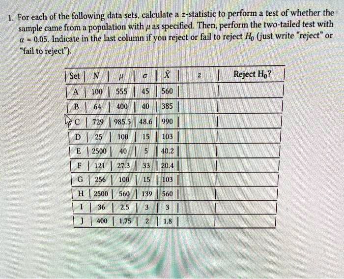 1for each of the following data setscalculate a z statistic to perform ...