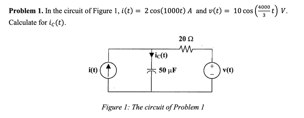 SOLVED: Calculate for ic(t). 20 ic(t) i(t) UF Figure 1: The circuit of Problem 1