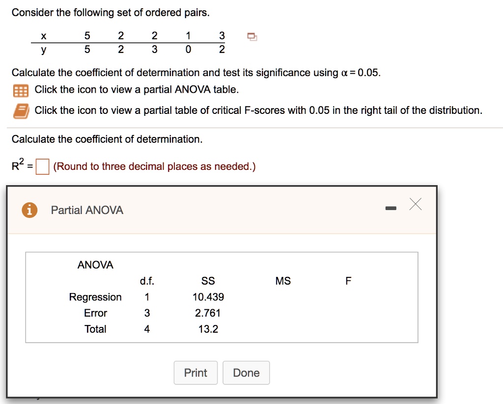 SOLVED: Consider the following set of ordered pairs. Calculate the coefficient of determination ...