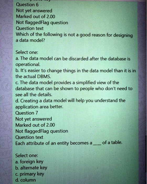 Question 6 Not yet answered Marked out of 2.00 Not flaggedFlag question ...