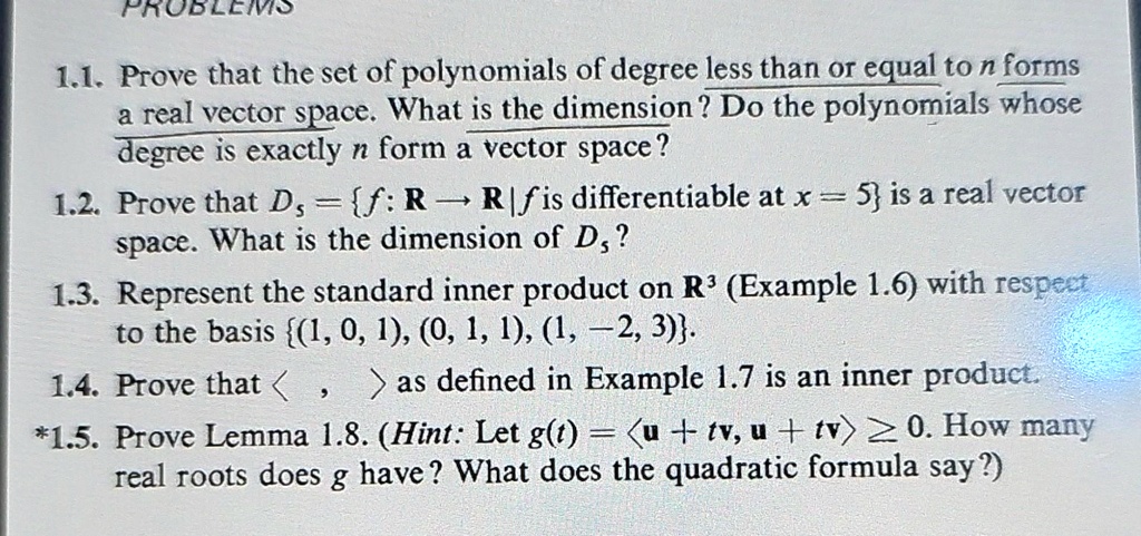 texts i want to get a solution for 12 problems 11 prove that the set of polynomials of degree ...