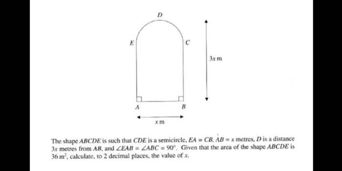 SOLVED: The shape ABCDE is such that CDE is similar to EA = CB. AB = x ...