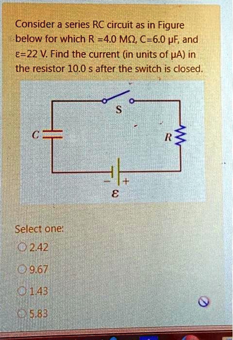 Consider a series RC circuit as in Figure below for which R =4.0 MΩ, C=6.0 μF, and ε=22 V. Find ...