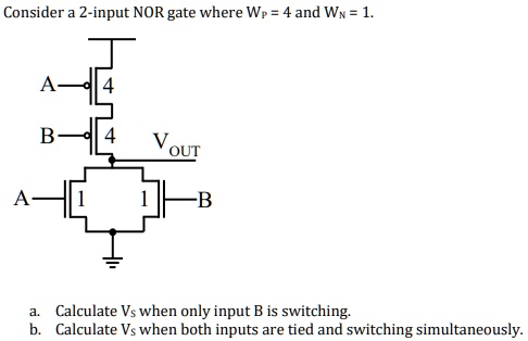 SOLVED: Consider a 2-input NOR gate where Wp = 4 and Ws = 1. a ...