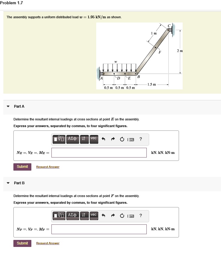 problem 17 the assembly supports a uniform distributed load w 195 knm ...
