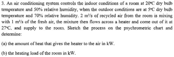 3. An air conditioning system controls the indoor conditions of a room at 20°C dry bulb ...