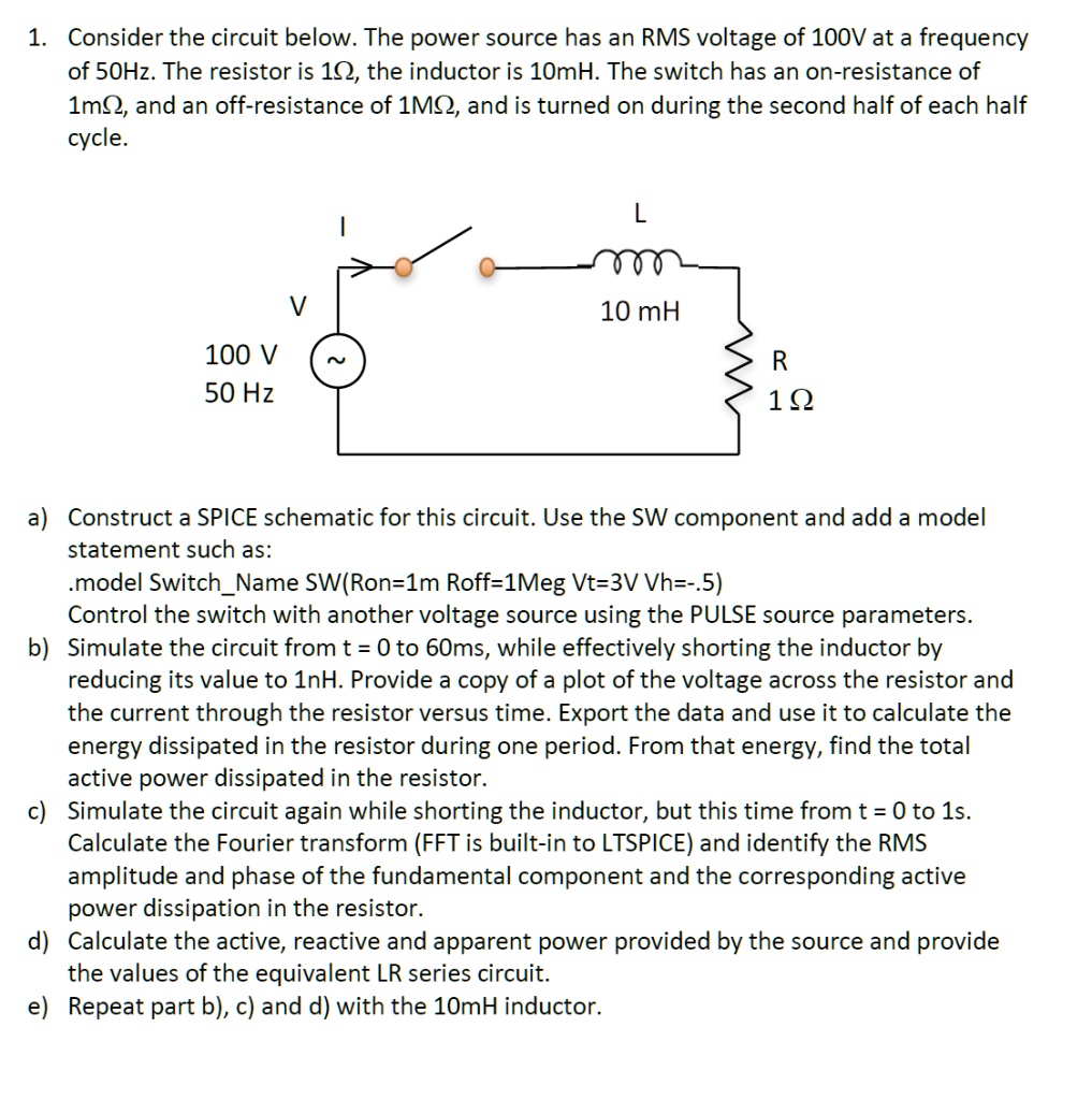 SOLVED: 1. Consider the circuit below. The power source has an RMS voltage of 100V at a ...