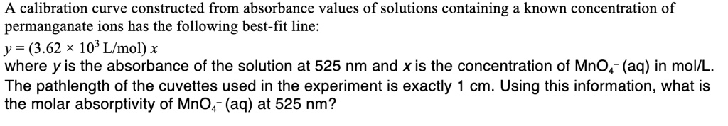SOLVED: Calibration curve constructed from absorbance values of ... SOLVED: Calibration curve constructed from absorbance values of ...