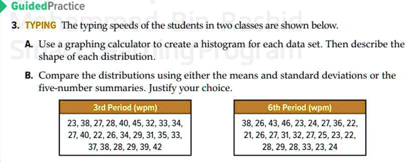 SOLVED: GuidedPractice 3. TYPING The typing speeds of the students in ...