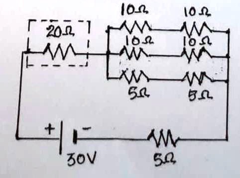 in the circuit shown in the figure the 20 ohm resistor is inside a ...