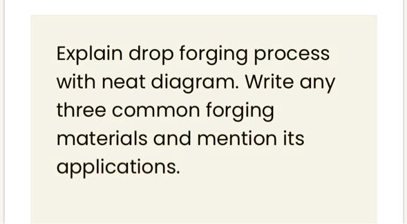 Explain drop forging process with neat diagram. Write any three common ...
