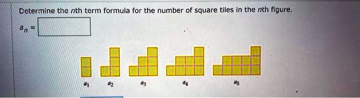 SOLVED: Determine the nth term formula for the number f square tiles in the nth figure-
