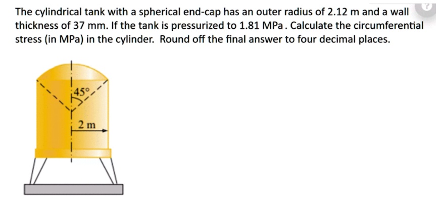 The cylindrical tank with a spherical end-cap has an outer radius of 2. ...