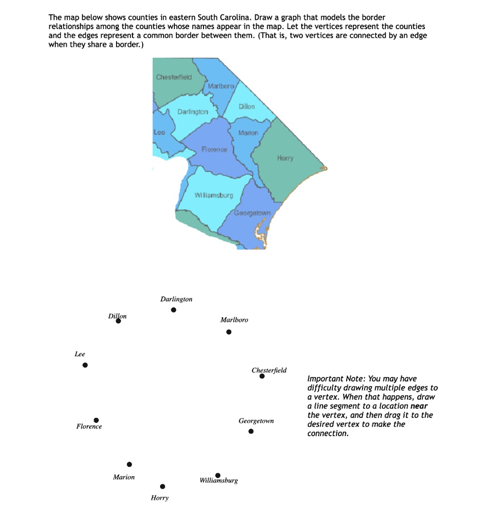 The map below shows counties in eastern South Carolina. Draw a graph ...