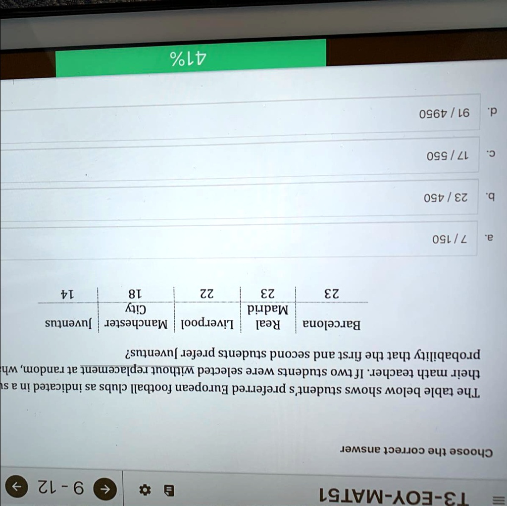 SOLVED: The table below shows students' preferred European football ...