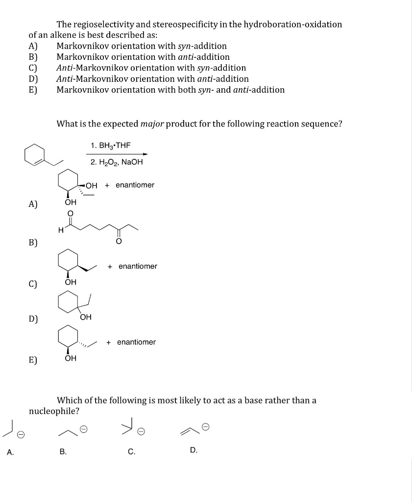 SOLVED: The regioselectivity and stereospecificity in the hydroboration ...