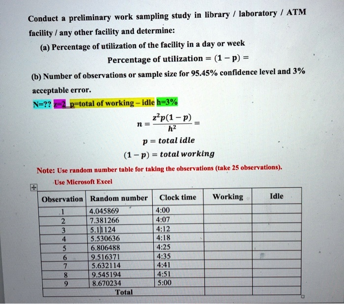 SOLVED: work sampling study in library laboratory ATM Conduct ...