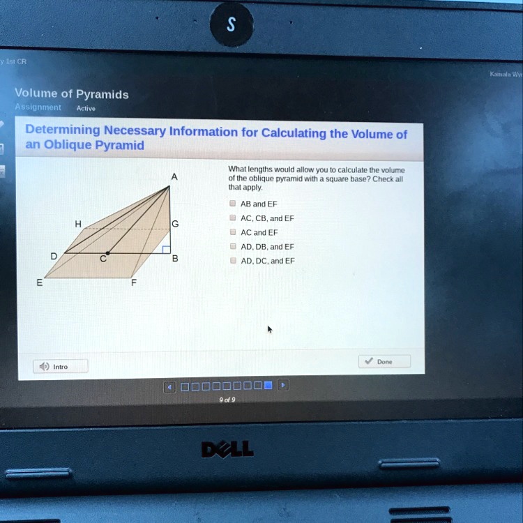 SOLVED: 'What lengths would allow you to calculate the volume of the oblique pyramid with a ...