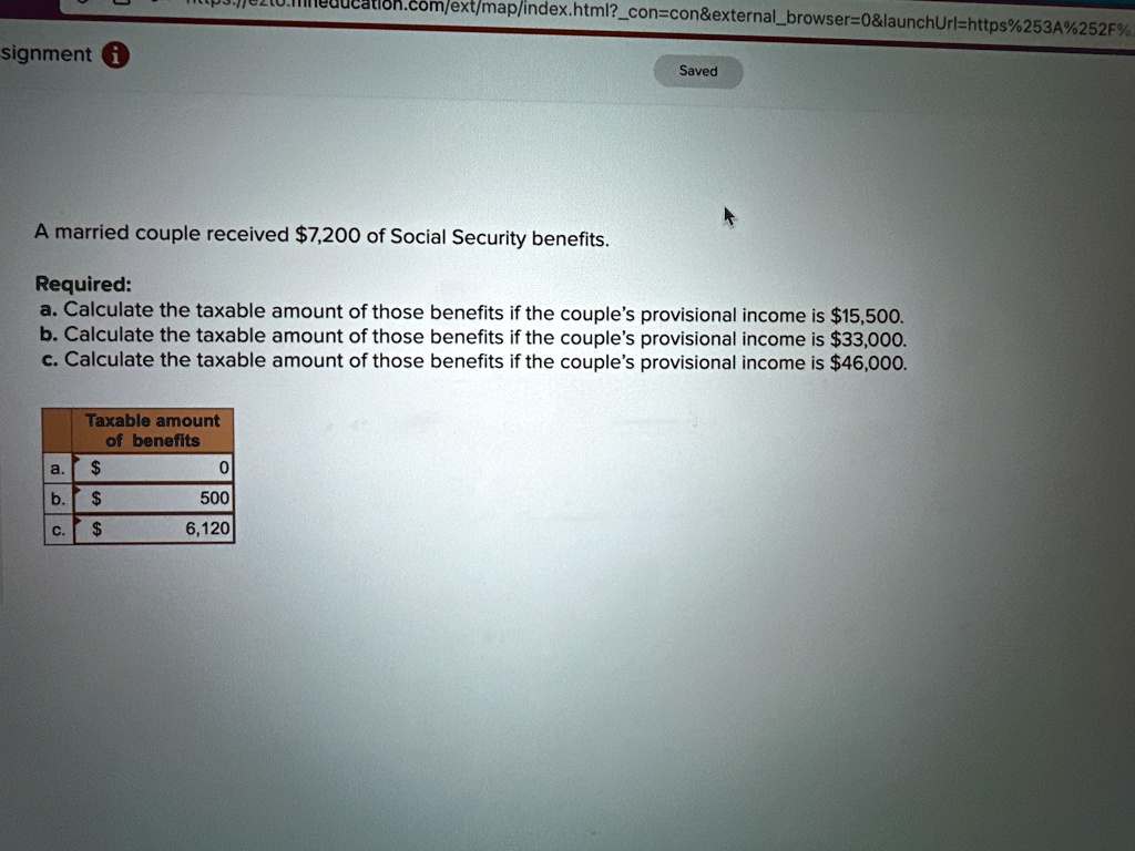 A married couple received 7200 of social security benefits...