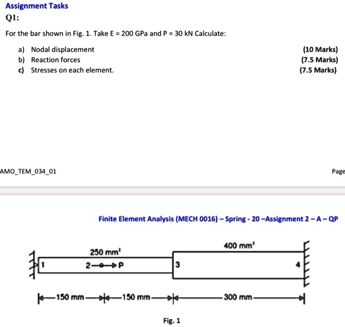 SOLVED: Used Finite Element Method to Solve the Question Assignment Tasks Q1: For the bar shown ...
