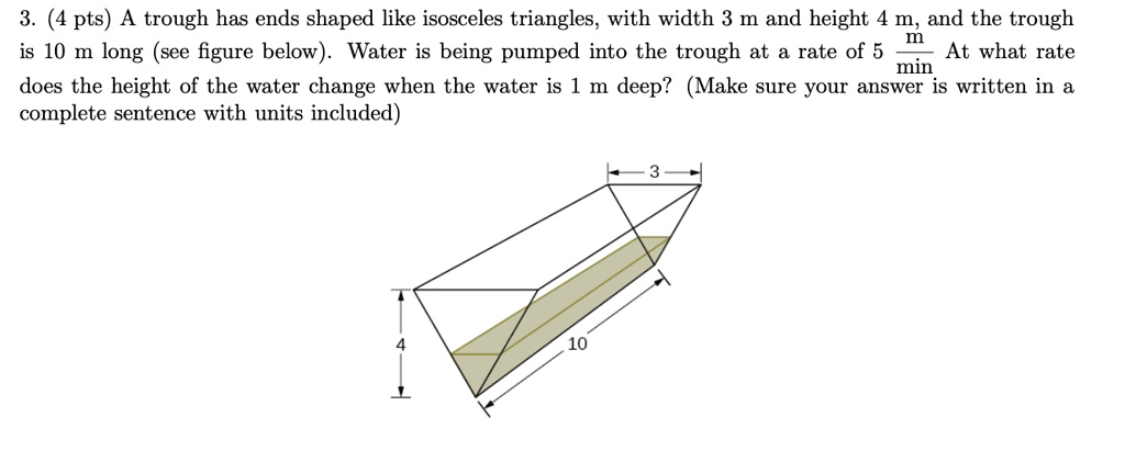 SOLVED: (4 pts) A trough has ends shaped like isosceles triangles; with ...