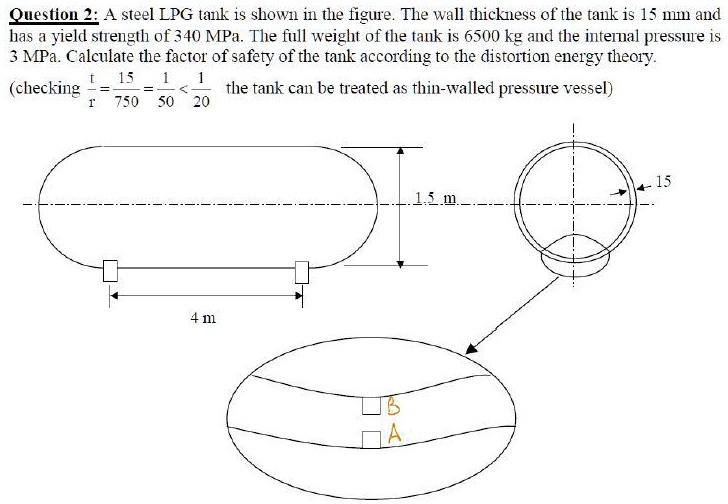 Question 2: A steel LPG tank is shown in the figure. The wall thickness ...
