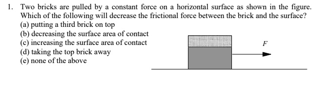 two bricks are pulled by constant force horizontal surlace as shown in ...