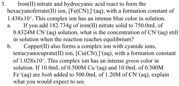ironii nitrate and hydrocyanic acid react t0 form the ...