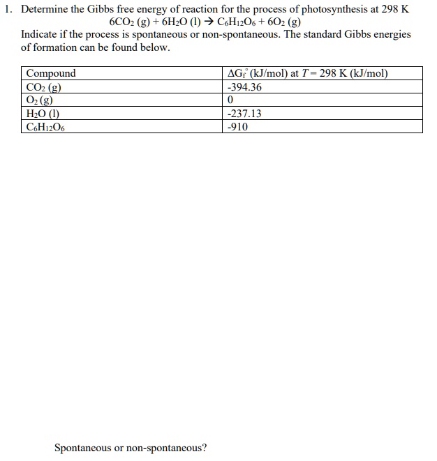 SOLVED: Determine the Gibbs free energy of reaction for the process of ...