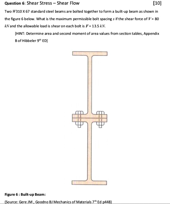 Question 6: Shear Stress-Shear Flow [10] Two W310 X 67 standard steel ...