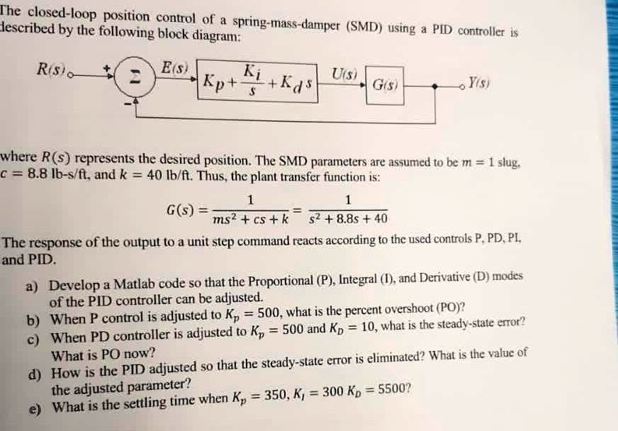 SOLVED: The closed loop position control of a system described by the following block spring ...