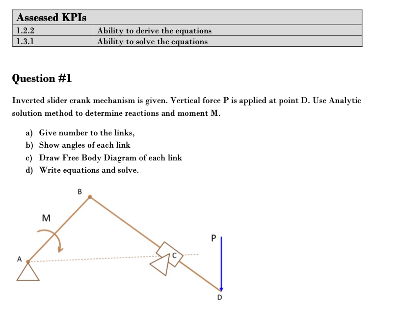 SOLVED: Inverted slider crank mechanism is given. A vertical force P is ...